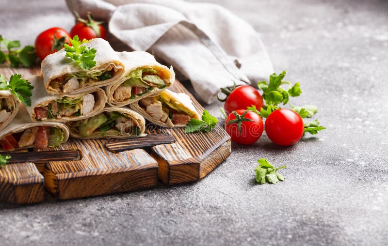 Lavash Rolls with Chicken and Vegetables Stock Photo - Image of lunch ...