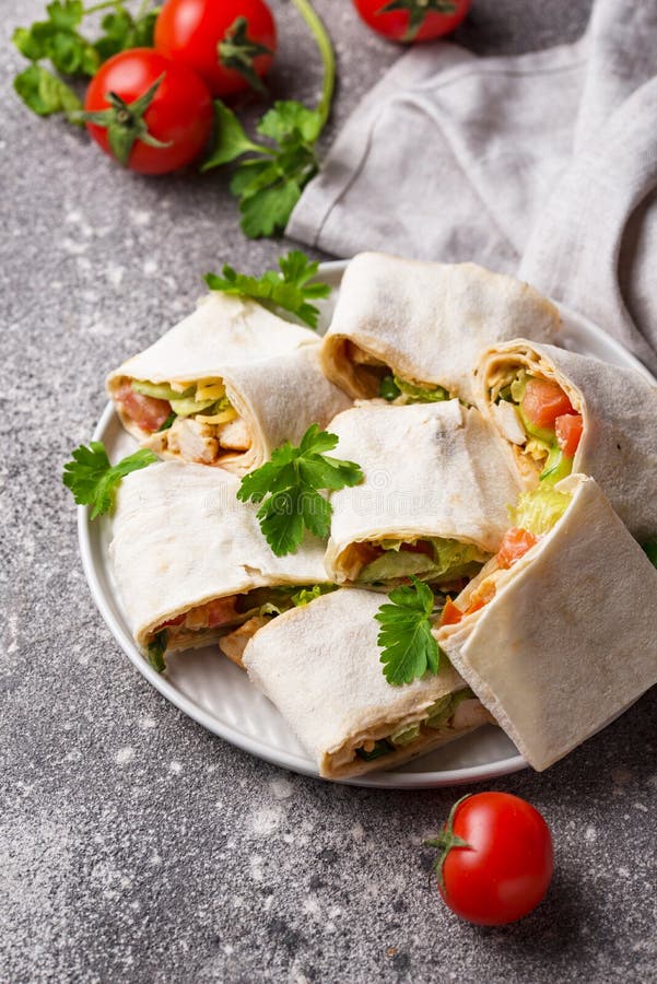 Lavash Rolls with Chicken and Vegetables Stock Image - Image of lavash ...