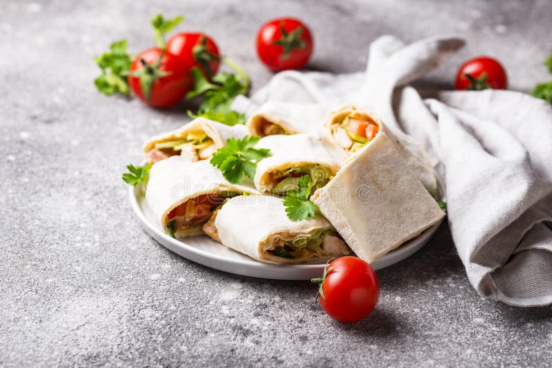 Lavash Rolls with Chicken and Vegetables Stock Photo - Image of dinner ...