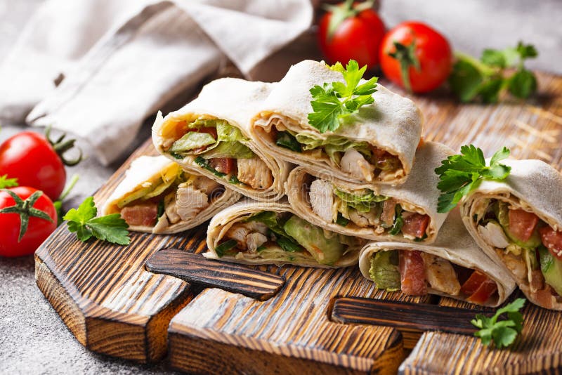 Lavash Rolls with Chicken and Vegetables Stock Image - Image of mexican ...