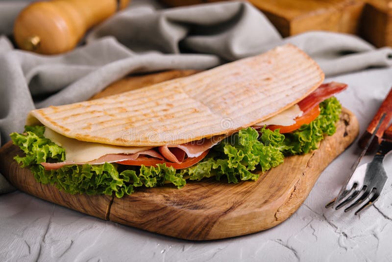 Lavash Sandwich with Prosciutto and Cheese Stock Photo - Image of snack ...