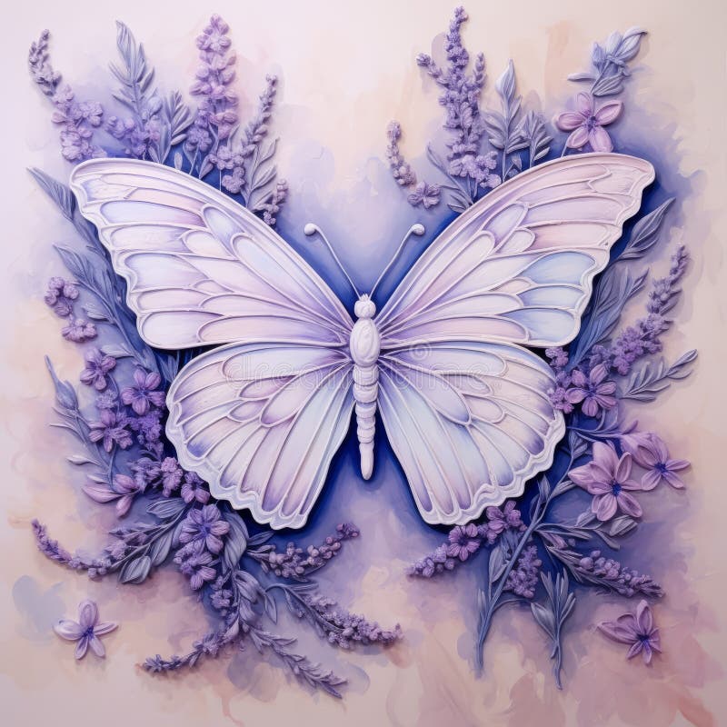 Lavender Butterfly: Relief Sculpture Inspired by Rococo Wall Art Stock ...