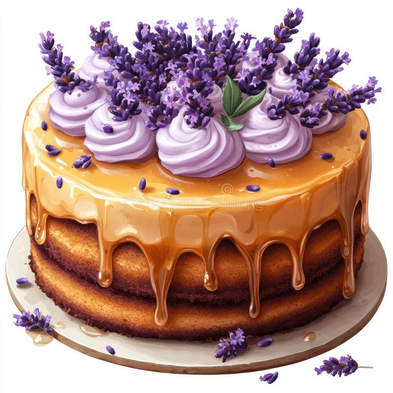 Lavender Cake with Drizzled Caramel Illustration Stock Illustration ...