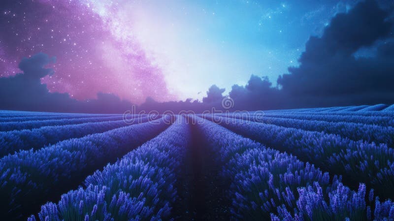 Lavender Dreamscape a Starry Night Bloom Under a Cosmic Sky Fantasy ...