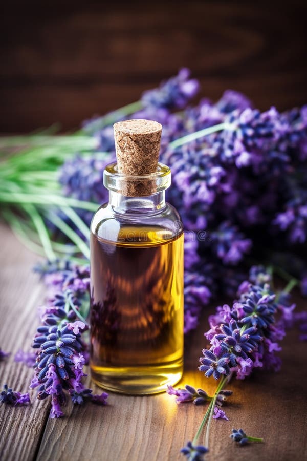 Lavender Essential Oil in a Bottle. Generative AI, Stock Illustration ...