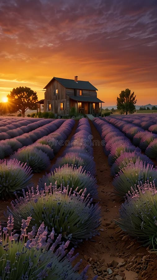 Lavender Farm and House Iphone and Android Wallpaper Stock Image ...