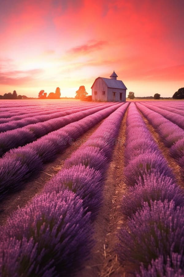 Lavender Field with Rolling Hills and Mountains in the Background Stock ...