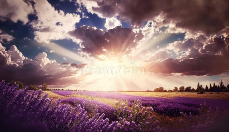 Lavender Field in the Sun, Summer Flower Meadow Generative AI Stock ...