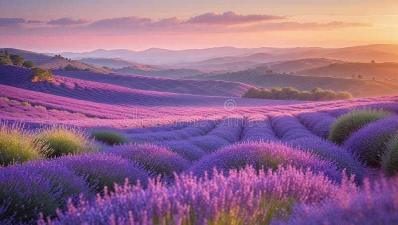 Lavender Field at Sunset a Breathtaking Panorama Stock Image - Image of ...