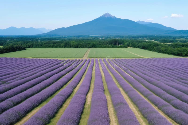 Lavender Field, with View of Distant Mountain Range, As Seen from ...