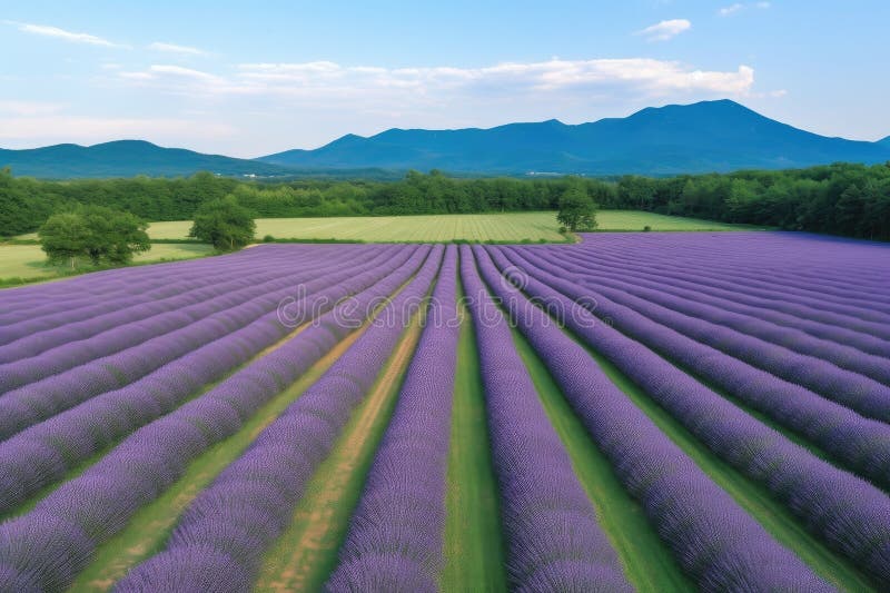 Lavender Field, with View of Distant Mountain Range, As Seen from ...