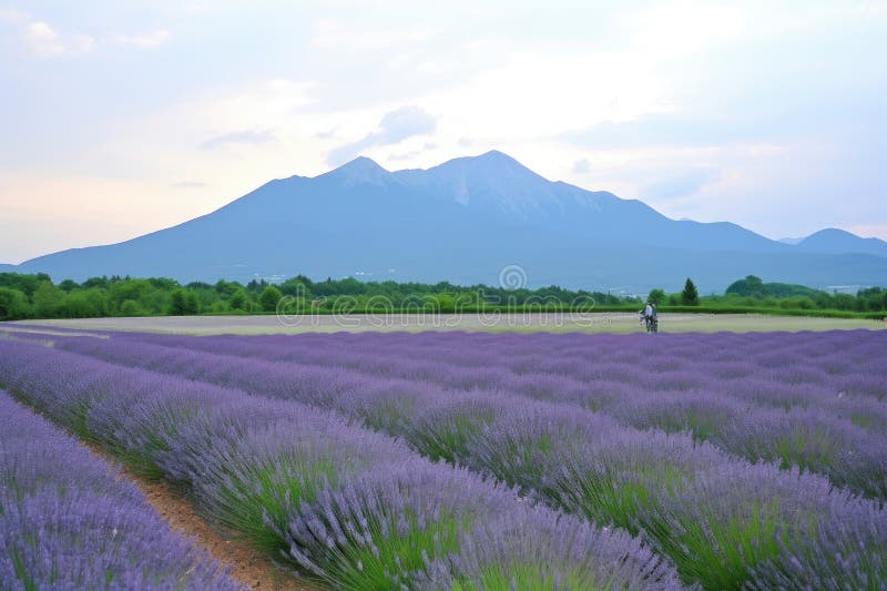 Lavender Field, with View of Majestic Mountain Range in the Background ...