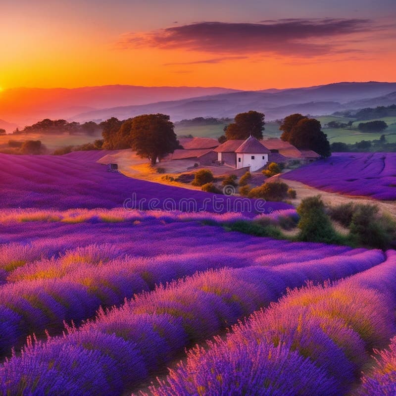 Lavender Fields - Generated Using AI Technology Stock Illustration ...