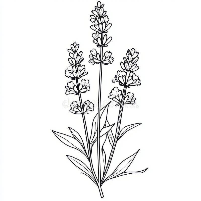 Lavender Flower Outline Drawing, Simple and Elegant Botanical Art ...
