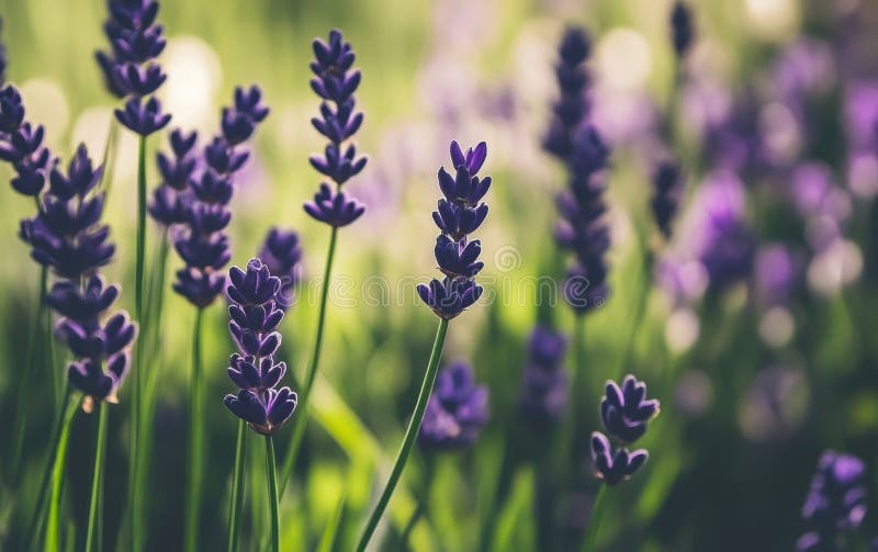Lavender Flowers Bloom Vibrantly in a Lush Green Grass Field. Stock ...