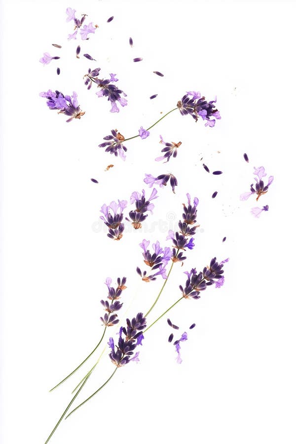 Lavender Flowers Falling on White Background Stock Illustration ...