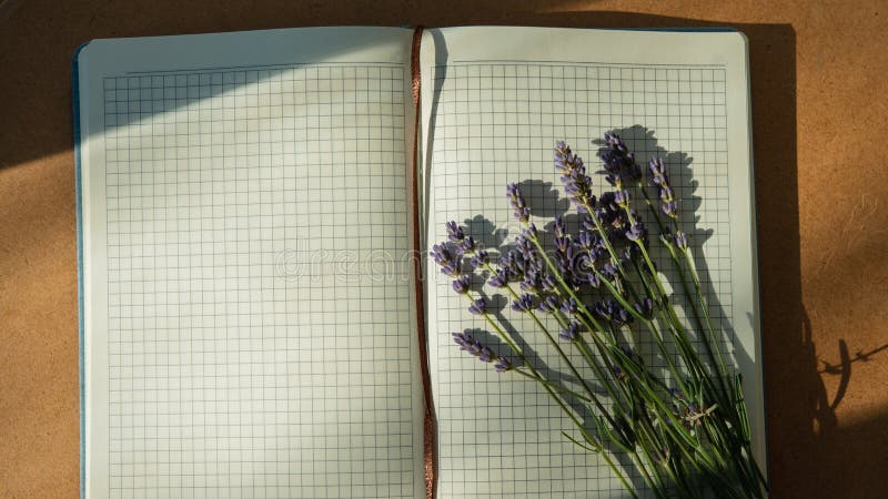 Lavender Flowers on an Open Notepad Page Stock Photo - Image of desk ...