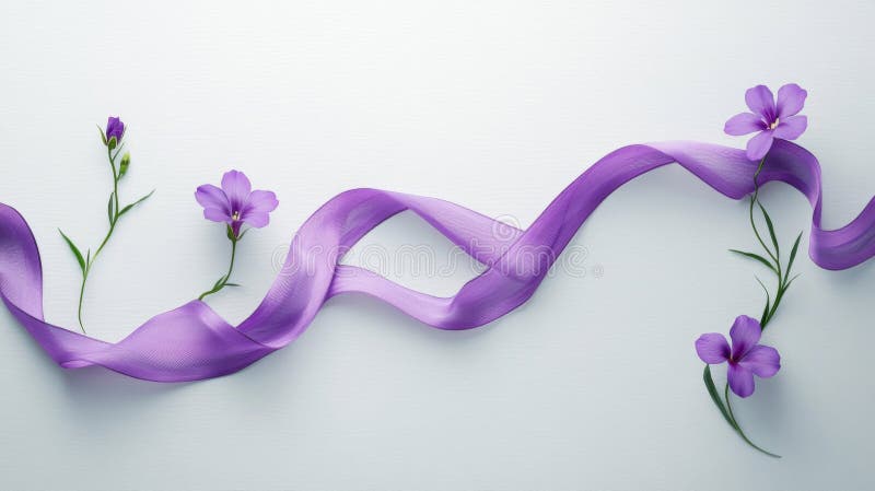 Lavender Flowers and Purple Ribbon Elegant Design Stock Illustration ...