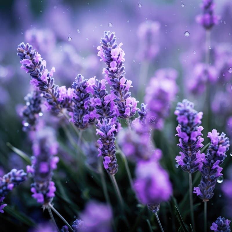 Lavender Flowers in the Rain, AI Stock Photo - Image of nature, flower ...