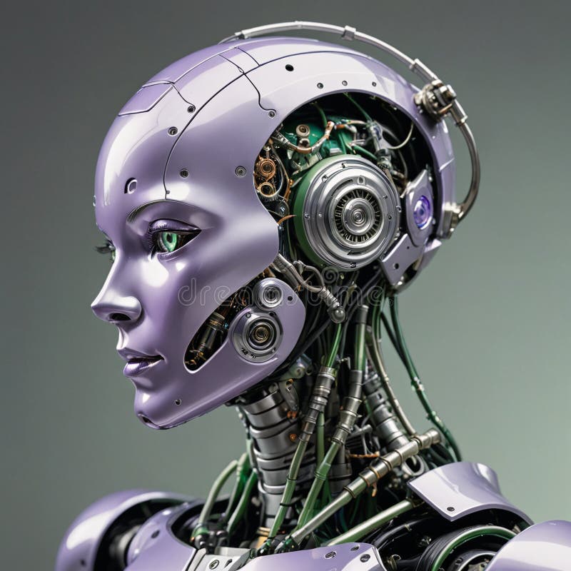 Lavender Futuristic Humanoid Robot with Silver Metallic Elements and ...