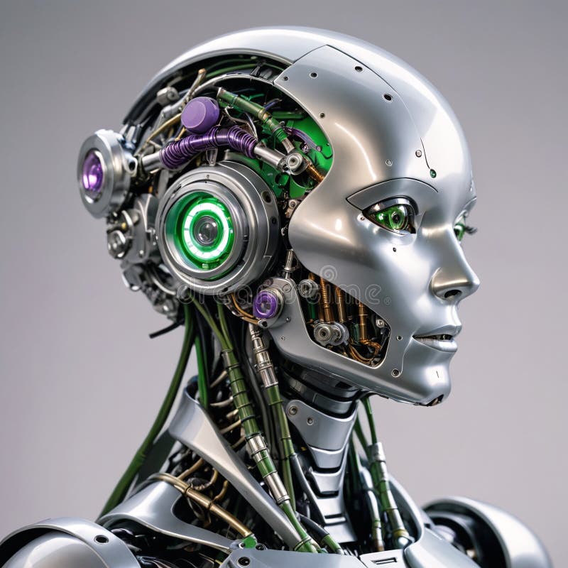 Lavender Futuristic Humanoid Robot with Silver Metallic Elements and ...