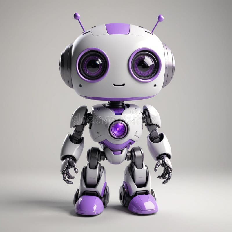 Lavender and Grey Adorable Robot Illustration on White Background Stock ...