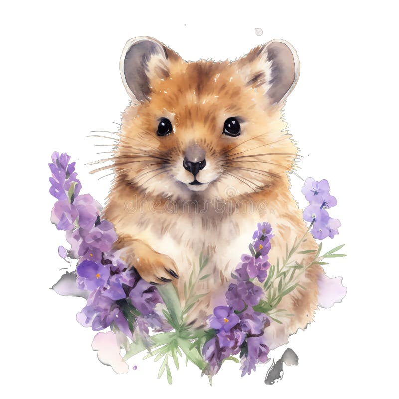 Lavender Hamster Watercolor Illustration, Lavender Clipart Stock ...