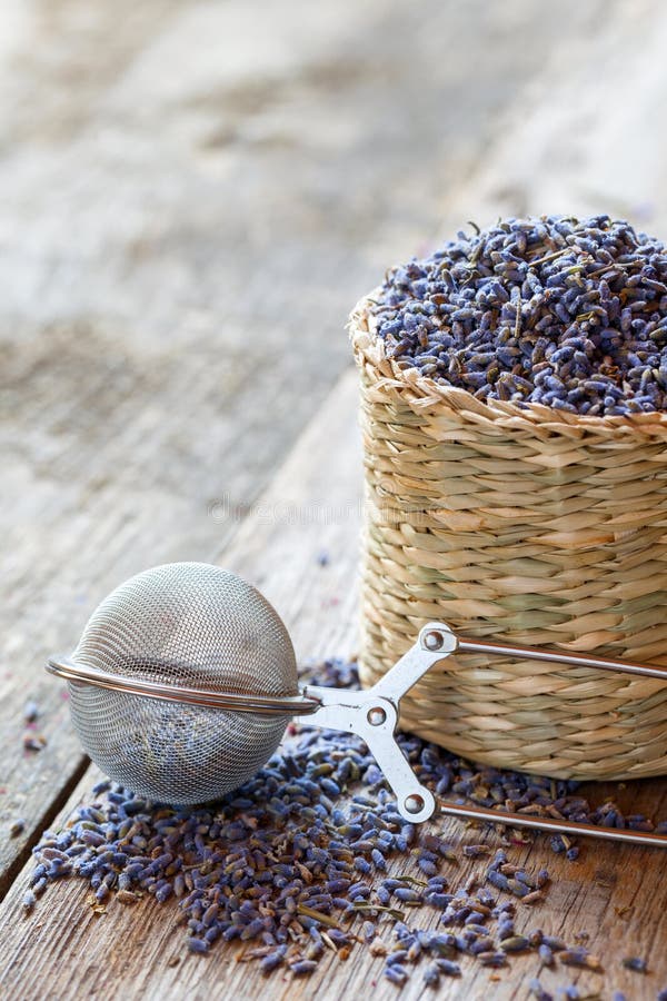 Lavender Herbal Tea in Basket and Tea Infuser. Stock Image - Image of ...