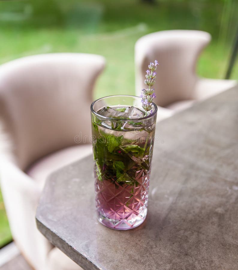 Lavender Ice Tea on Summer Veranda. Stock Photo - Image of drink ...