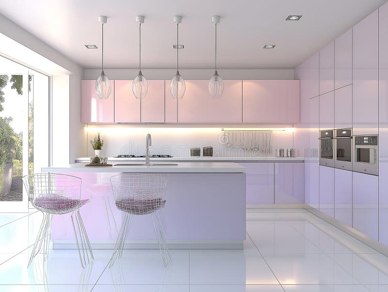 Lavender Kitchen: a Modern Kitchen with Lavender Cabinets and White ...