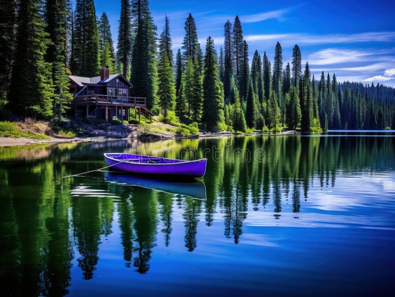 Ai Generated Illustration Wildlife Concept of Lavender Lake Reflection ...