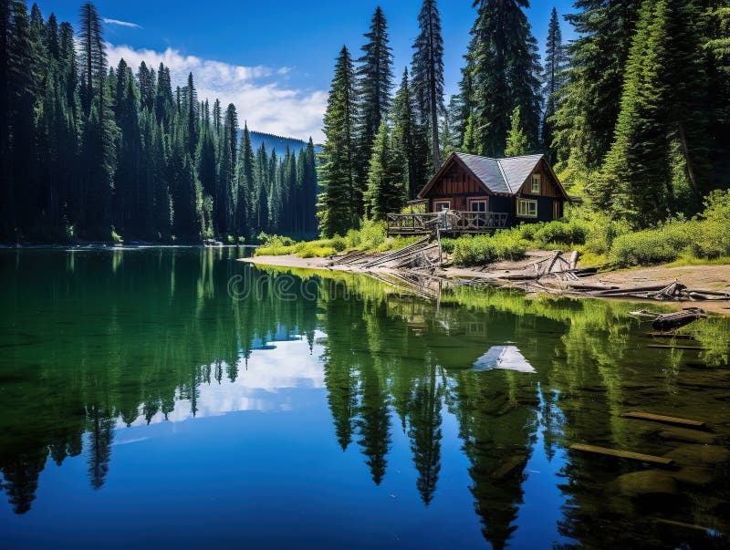 Lavender Lake Reflection stock illustration. Illustration of blue ...