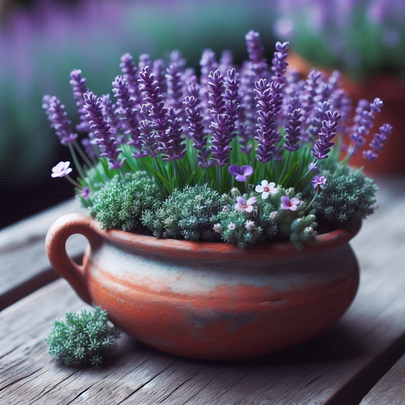 Lavender Lawn in Miniature Creeping Thyme or Dwarf Lavender Use Stock ...