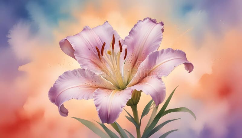 Lavender Lily with Dreamy Cloud Background and Elegant Calligraphy of ...