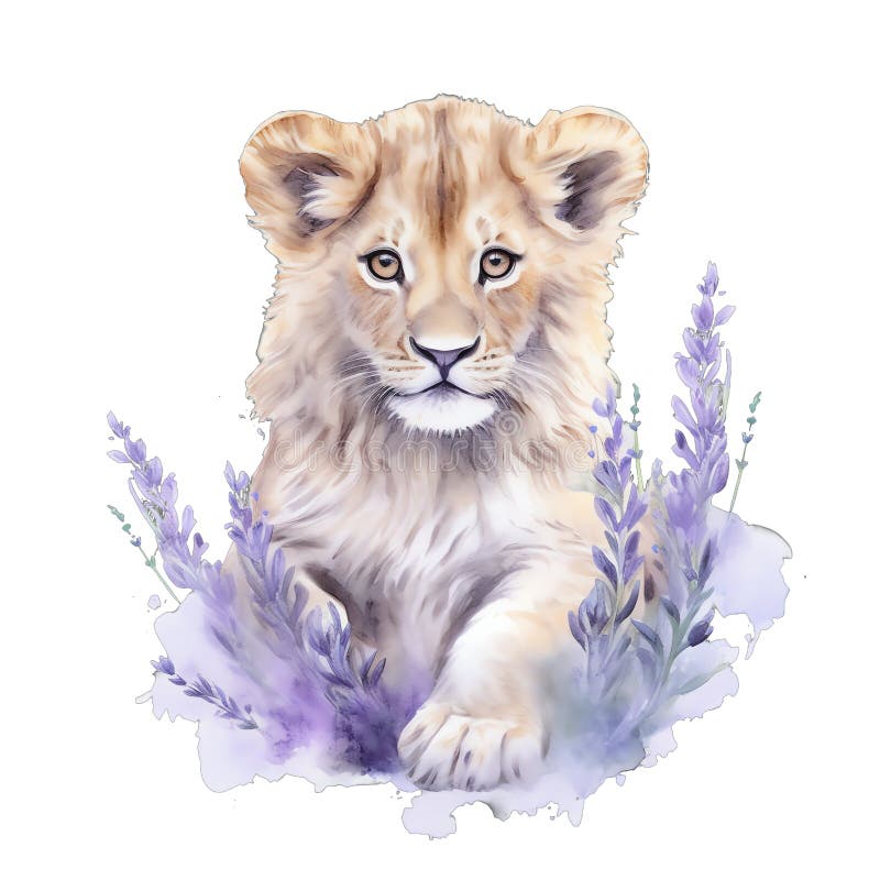 Lavender Lion Watercolor Illustration, Lavender Clipart Stock ...