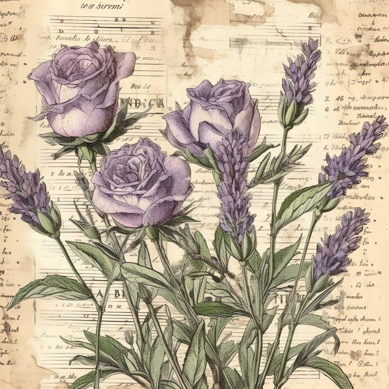 Lavender Old Paper, Vintage Digital Paper Stock Illustration ...