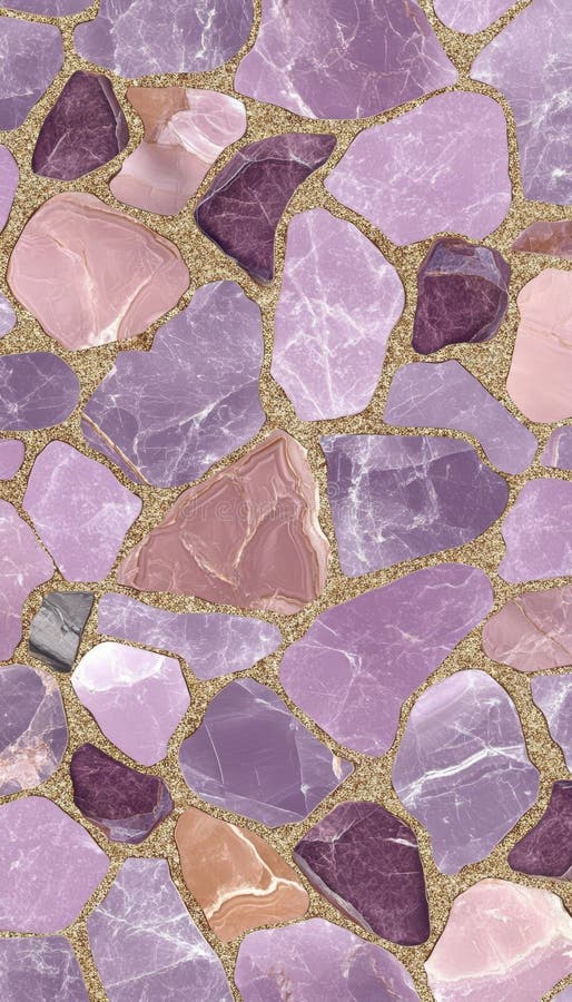 Lavender, Peach, and Rose Gold Polished Stone Mosaic Tile Pattern ...