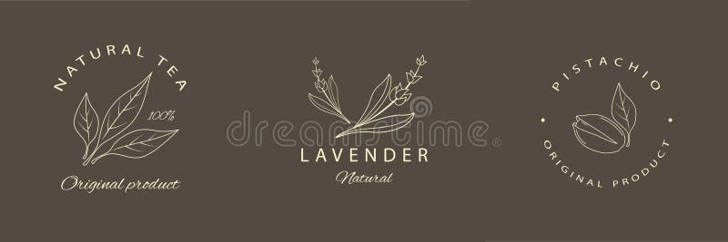 Lavender ,pistachio, Natural Tea Labels or Logo. Line Logotype Stock ...