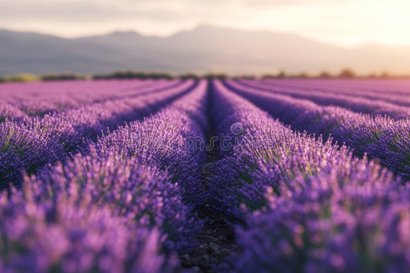 Lavender Rows in Full Bloom Stock Illustration - Illustration of dreamy, field: 375403827