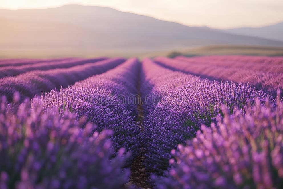 Lavender Rows in Full Bloom Stock Illustration - Illustration of rural, purple: 375217928