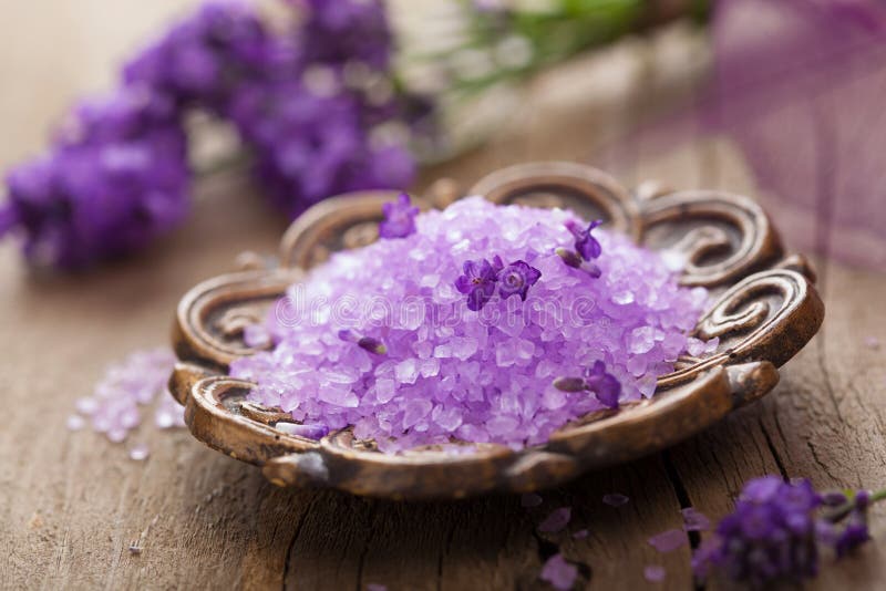 Lavender salt for spa stock image. Image of lavender - 26324477