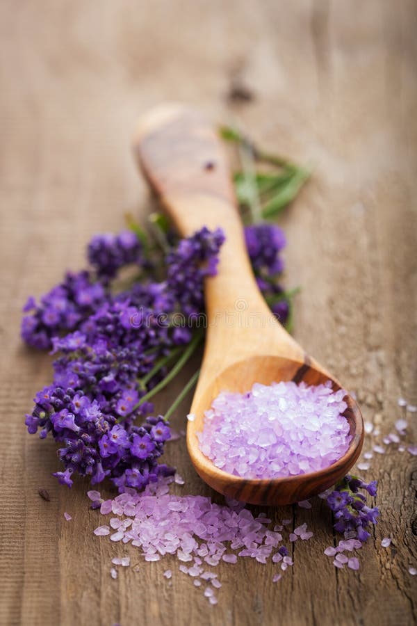 Lavender salt for spa stock image. Image of beauty, essential - 28545291