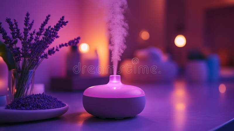 Lavender-Scented Essential Oil Diffuser with Purple Glow and Steam ...
