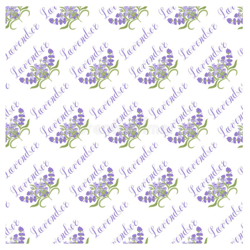 Lavender. Seamless Pattern with Flowers and the Calligraphic Word ...