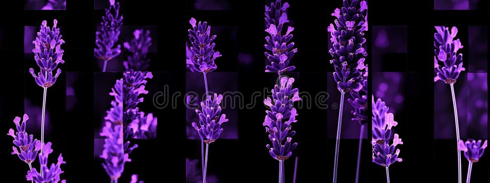 Lavender Silhouettes Grid on Black Background Creates Structured Effect ...