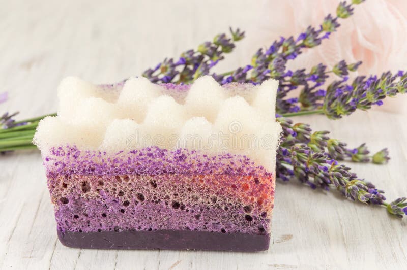 Lavender Soap with Flower Isolated on White Stock Photo - Image of ...