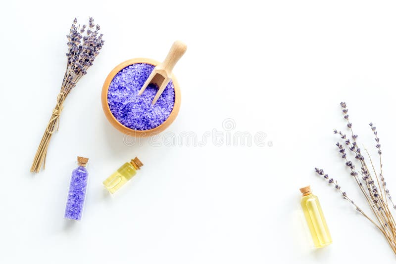 Lavender Spa Set. Violet Bath Salt, Essence Oil Stock Photo - Image of ...