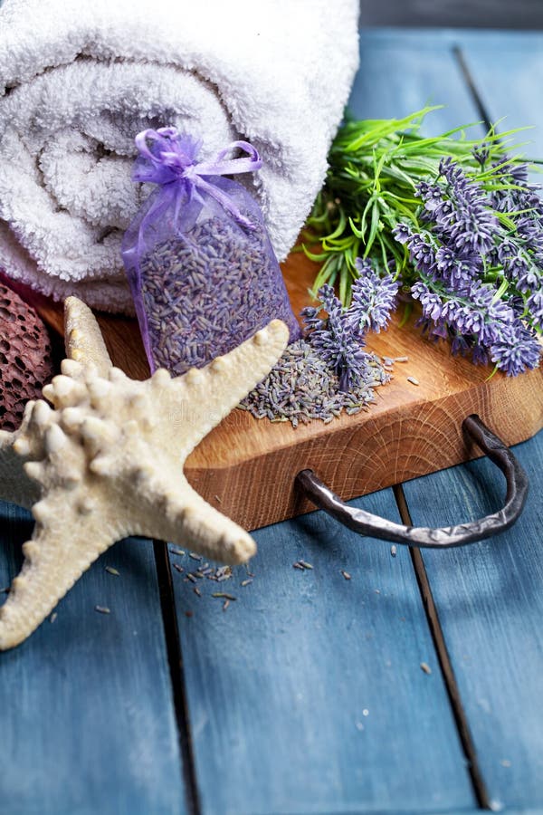 Lavender Spa Setting. Wellness Theme with Lavender Products. Stock ...