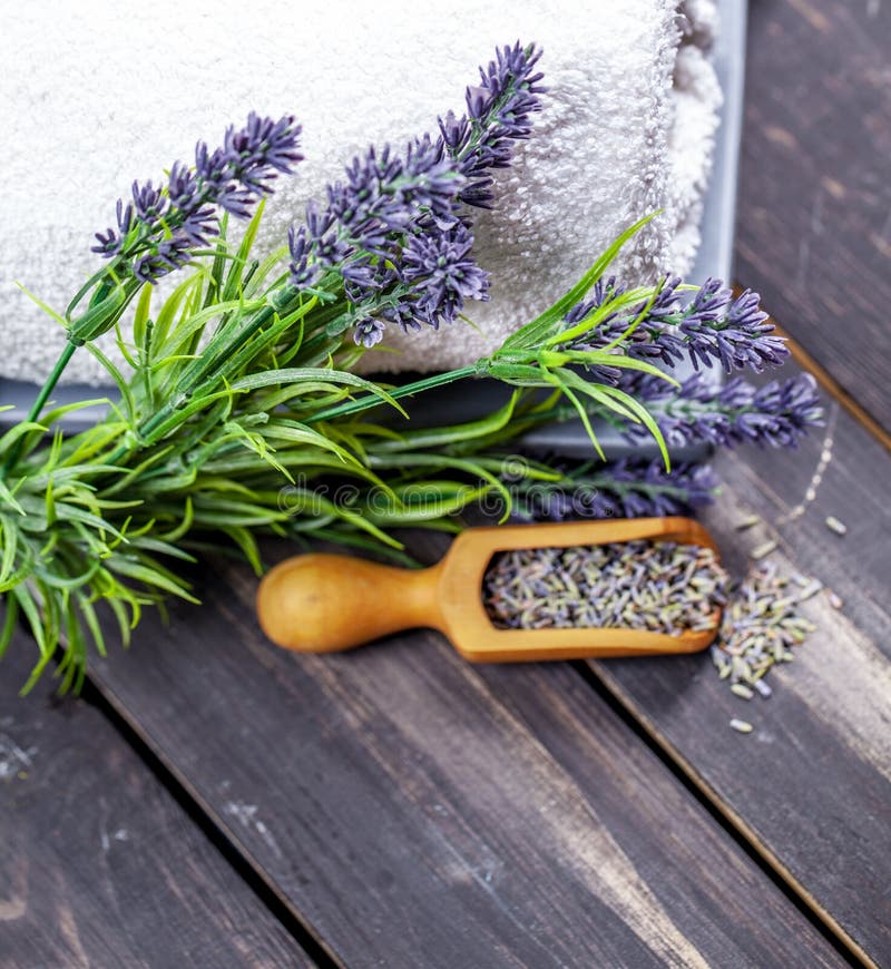 Lavender Spa Setting. Wellness Theme with Lavender Products. Stock ...