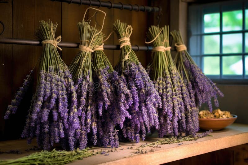 Lavender Sprigs Spread on a Wire Rack, Drying Naturally Stock Photo ...